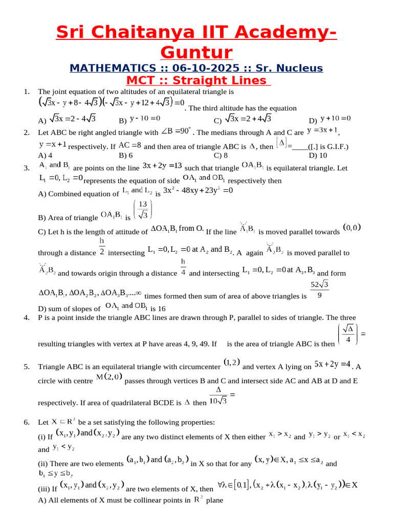 MCT Straight Lines 06-10-25 SR - Nucleus With Key H and S | PDF ...