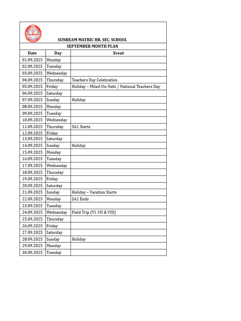 September Month Plan | PDF