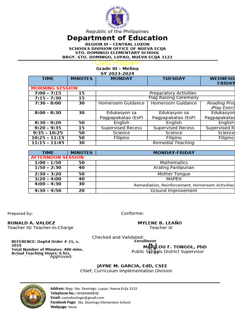 Grade 3 Class Program 2023 | PDF | Asia | Schools