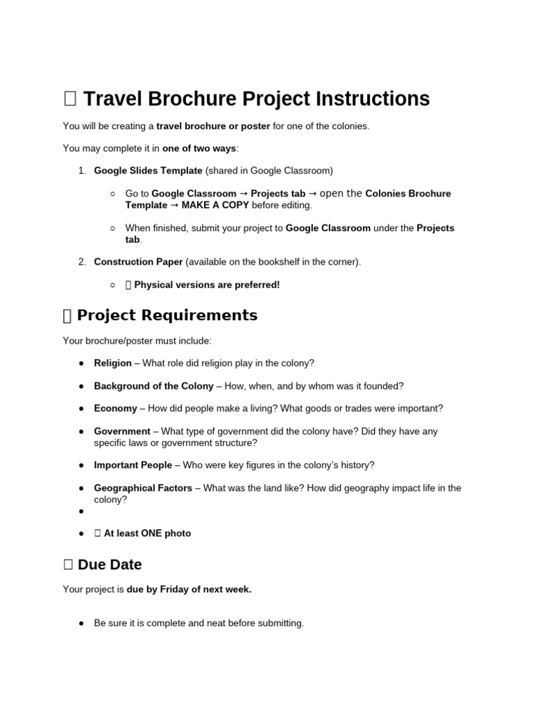 Colonies Travel Brochure Project Guide | PDF