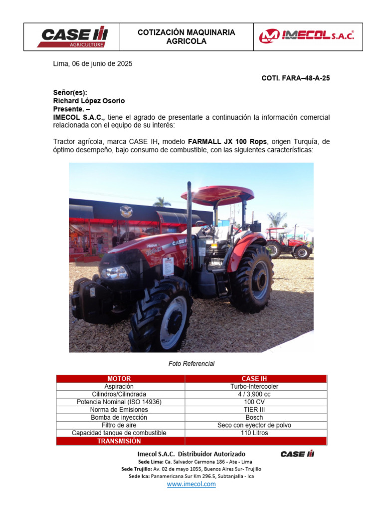 Coti.fara-48-A-2025 Farmall Jx 100 Rops | PDF | Tecnología de vehículos ...