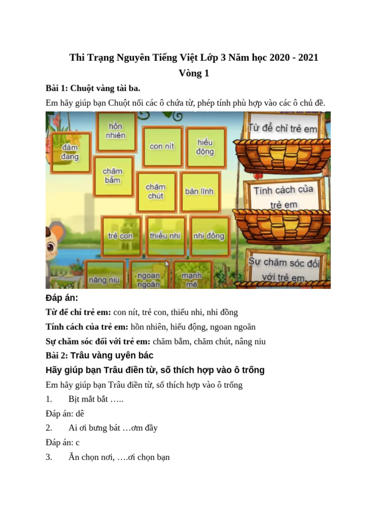 De Thi Trang Nguyen Tieng Viet Lop 3 Nam 2020 2021 Vong 1 5744 | PDF