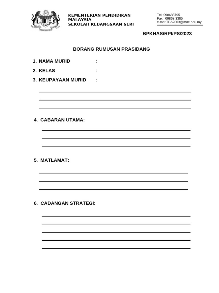 Borang Rpi 2023 Sidang 1 | PDF