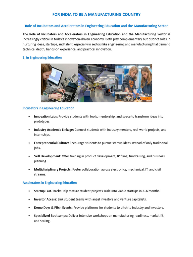 Role of Incubators and Accelerators in Engineering Education and The ...