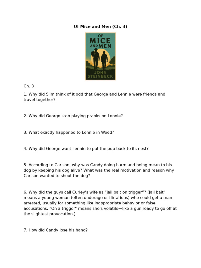 Of Mice and Men: Chapter 3 Analysis | PDF