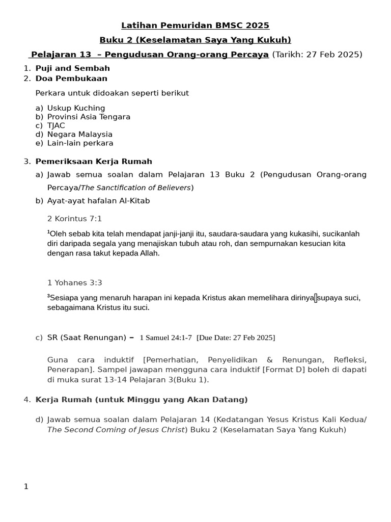 Pengudusan Orang Percaya BMSC 2025 | PDF