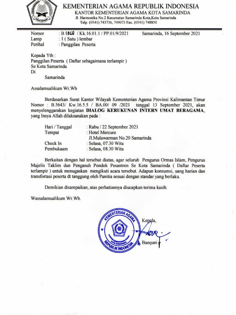 Panggilan Peserta Kegiatan Dialog | PDF