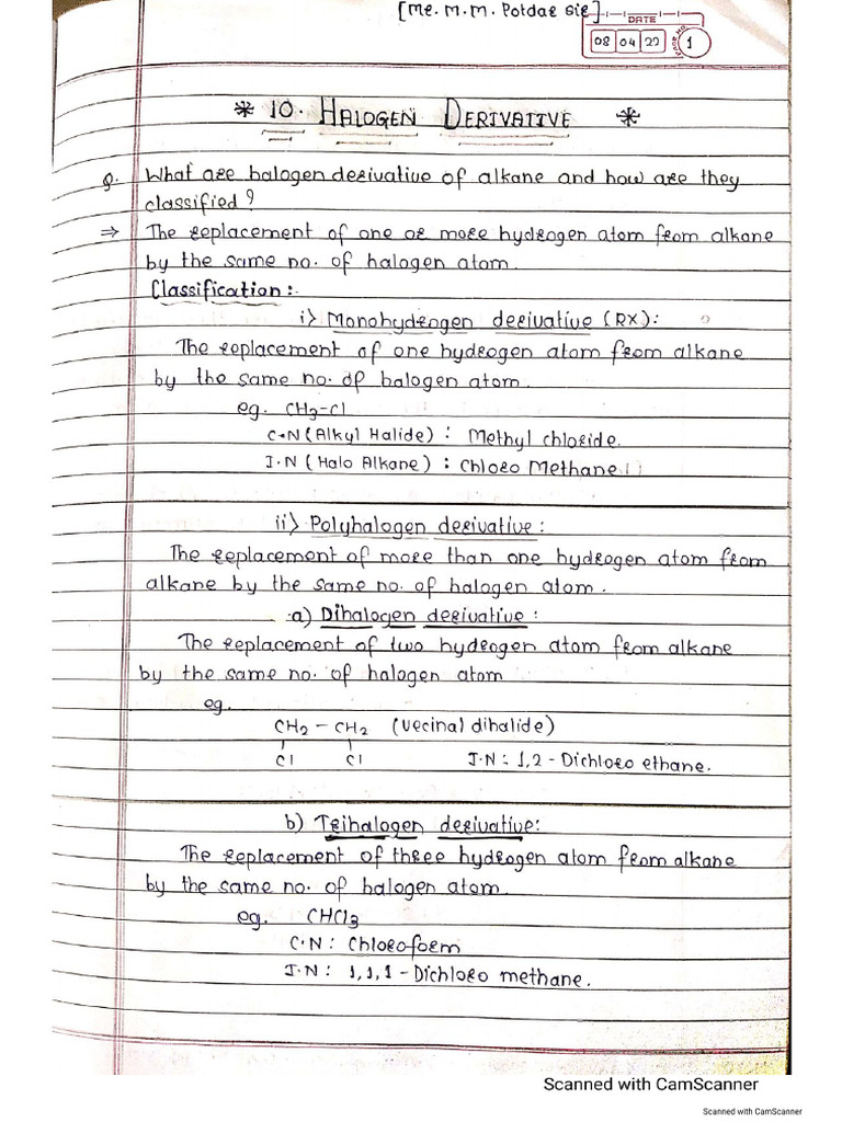 Halogen Derivative Notes | PDF