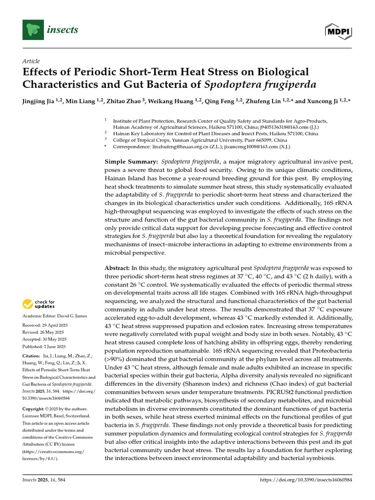 Insects Effect of Periodic Short-Term Heat Stress On Biological ...