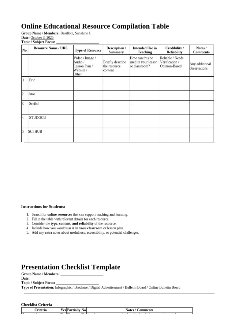 Online Educational Resource Compilation Table TECHNOLOGY For TEACHING and LEARNING - Docx 1 ...