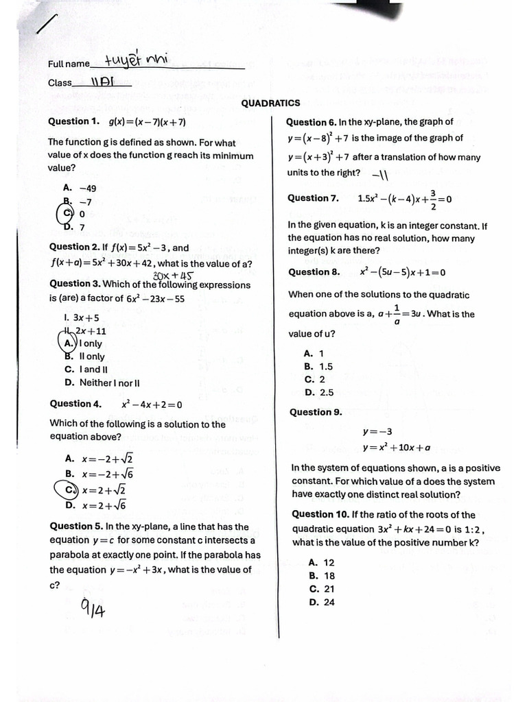 Quadratics Function Pdf 2100