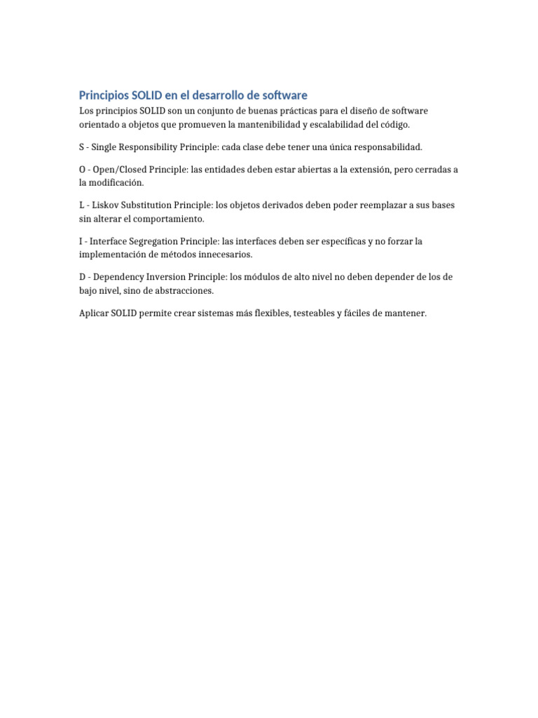 Principios SOLID en diseño de software | PDF