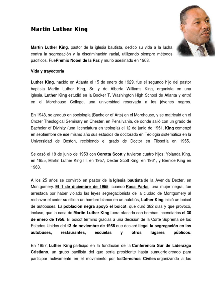 Biografía de Martin Luther King Jr. | PDF | Martin Luther King hijo ...