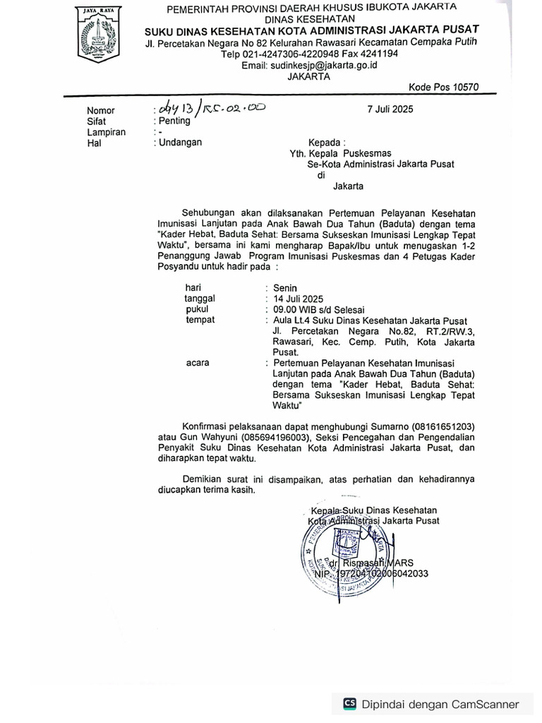 Surat Undangan Pertemuan Imunisasi 14 Juli 2025 Utk PJ Imunisasi Dan 4 ...