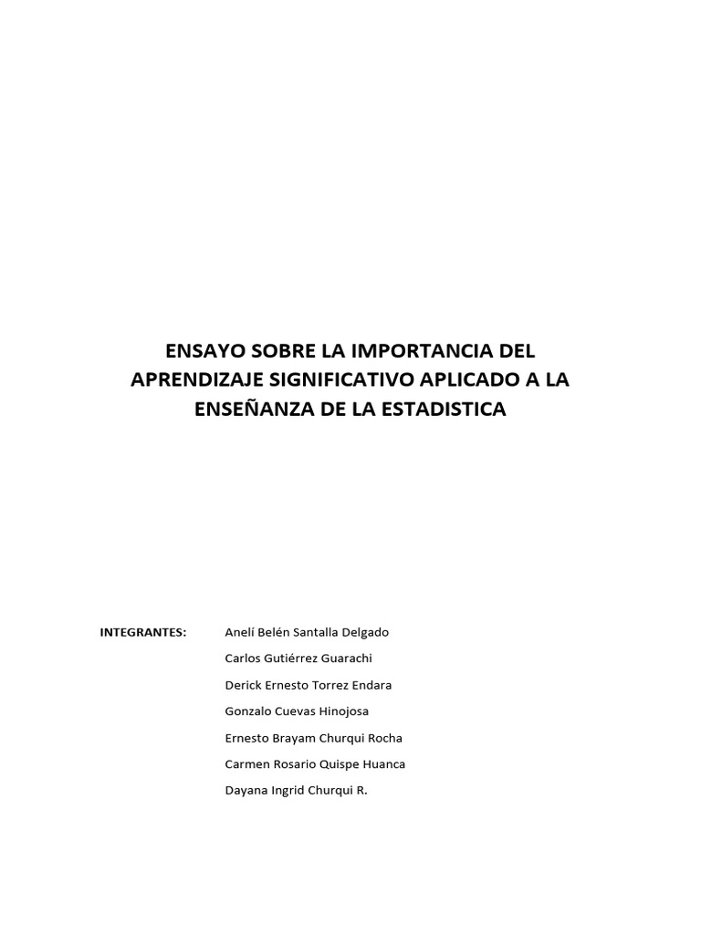 Ensayo Sobre La Importancia Del Aprendizaje Significativo Aplicado A La ...