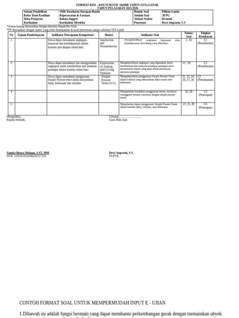 Kisi2 Soal Xi Sts English Ganjil Ta 2025-2026 MP | PDF
