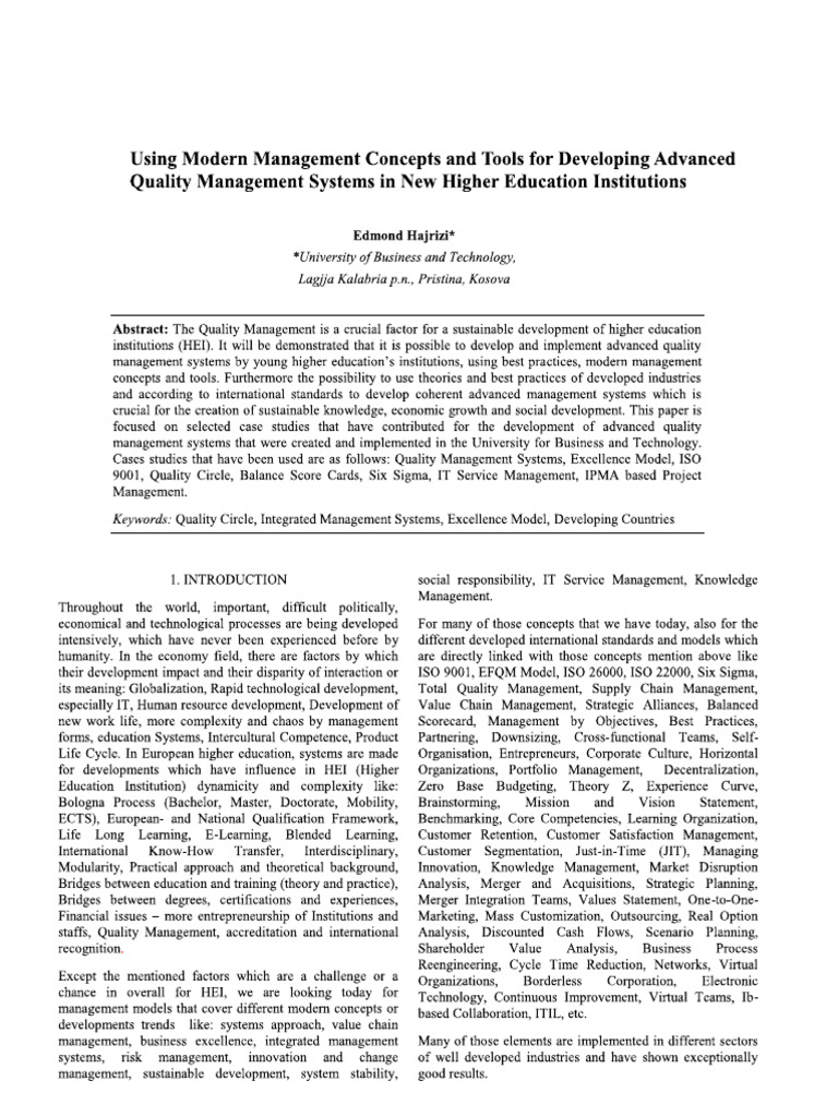 Using Modern Management Concepts and Tools For Developing Advanced | PDF