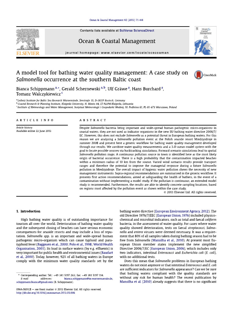 A Model Tool For Bathing Water Quality Management A Case Study On | PDF