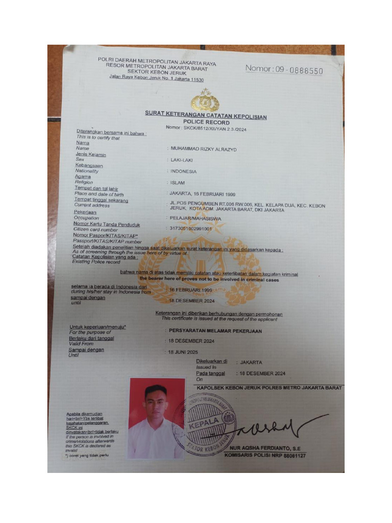 SKCK Muhammad Rizky Alrazyd | PDF
