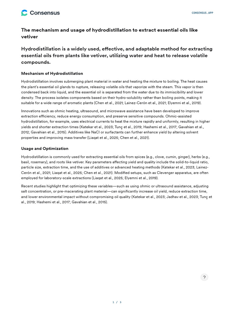 Hydrodistillation for Essential Oil Extraction | PDF | Chemistry