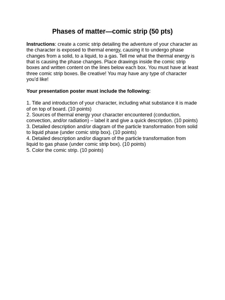 Phases of Matter Comic Project For 7th | PDF