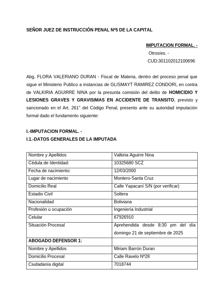 Imputacion Formal Oficial | PDF | Mandato | Derecho penal