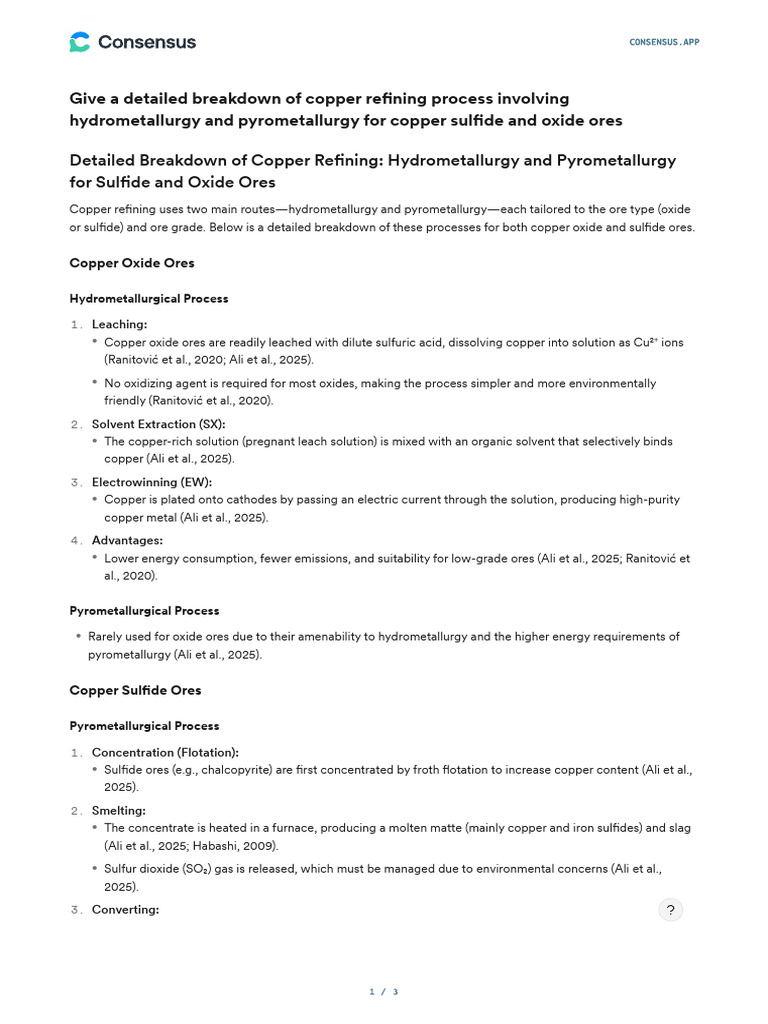 Copper Refining: Hydrometallurgy vs Pyrometallurgy | PDF | Chemical ...