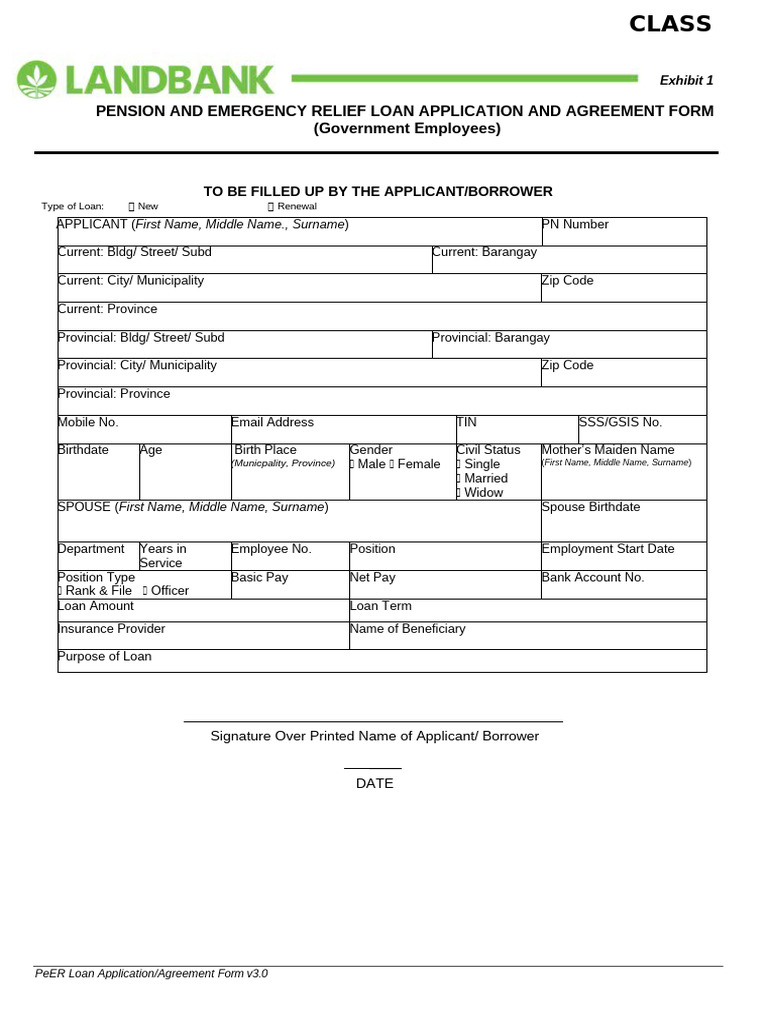 PEER Loan Application and Agreement Form For Government Employees ...
