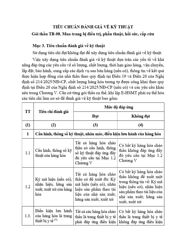 Mục 3. Tiêu Chuẩn Đánh Giá Về Kỹ Thuật - Gói TB-08 | PDF