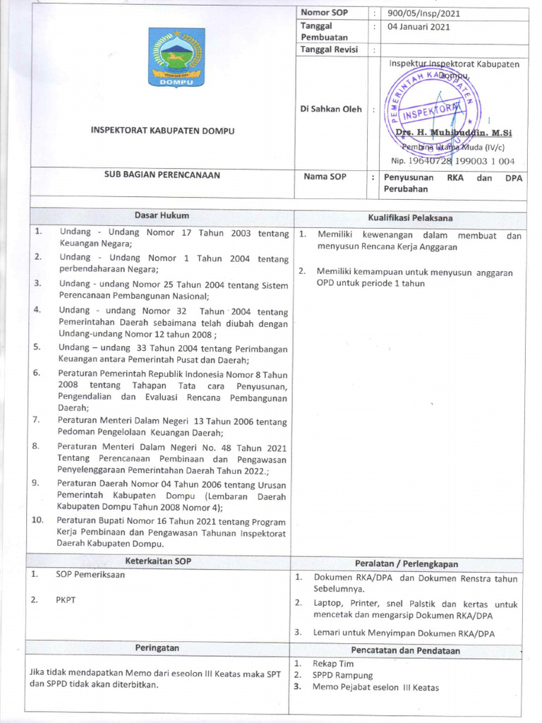 SOP Penyusunan RKA Dan Perubahan | PDF