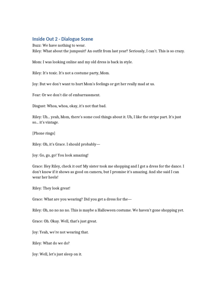 Inside Out 2 Dialogue Scene | PDF