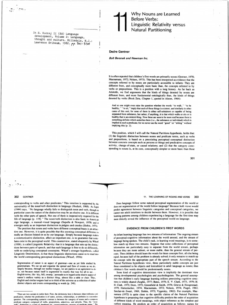 Gentner, D. (1982). Why nouns are learned before verbs- linguistic ...