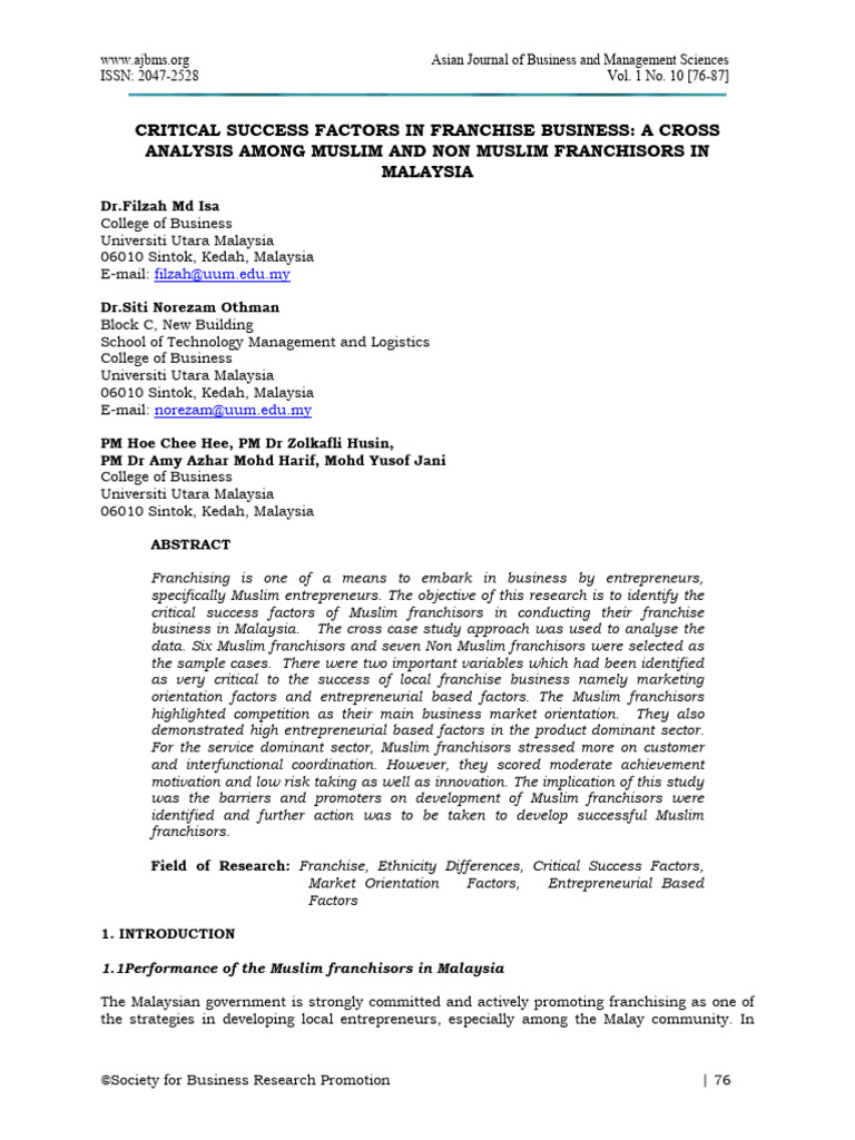 Critical Success Factors in Franchise Business | PDF | Entrepreneurship ...