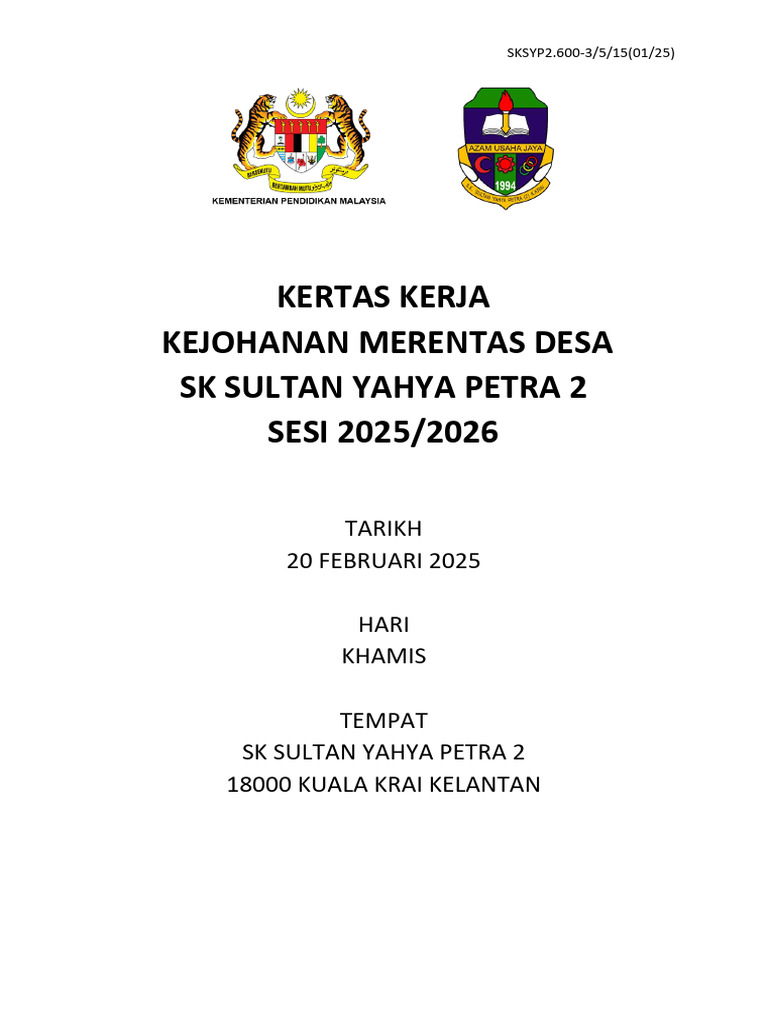 Kejohanan Merentas Desa SK SYP 2 2025 | PDF