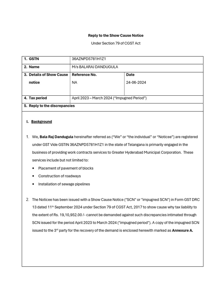Response to GST DRC-13 Notice | PDF | Taxes | Invoice
