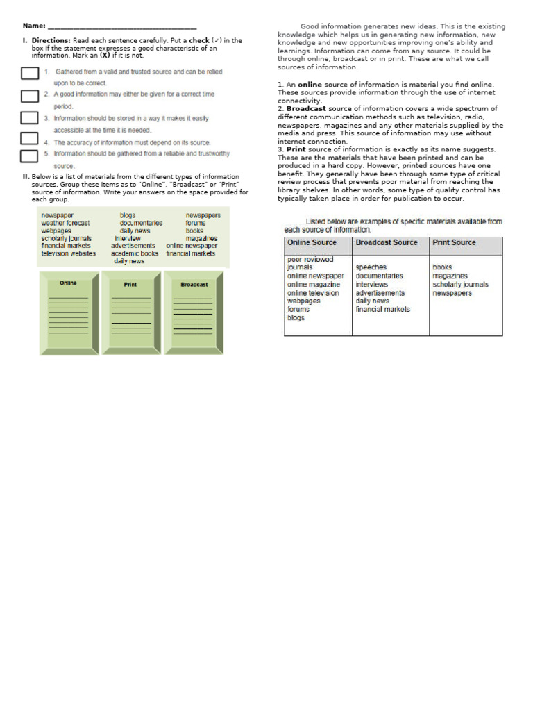 English Activity Sheet Q2 | PDF | Information