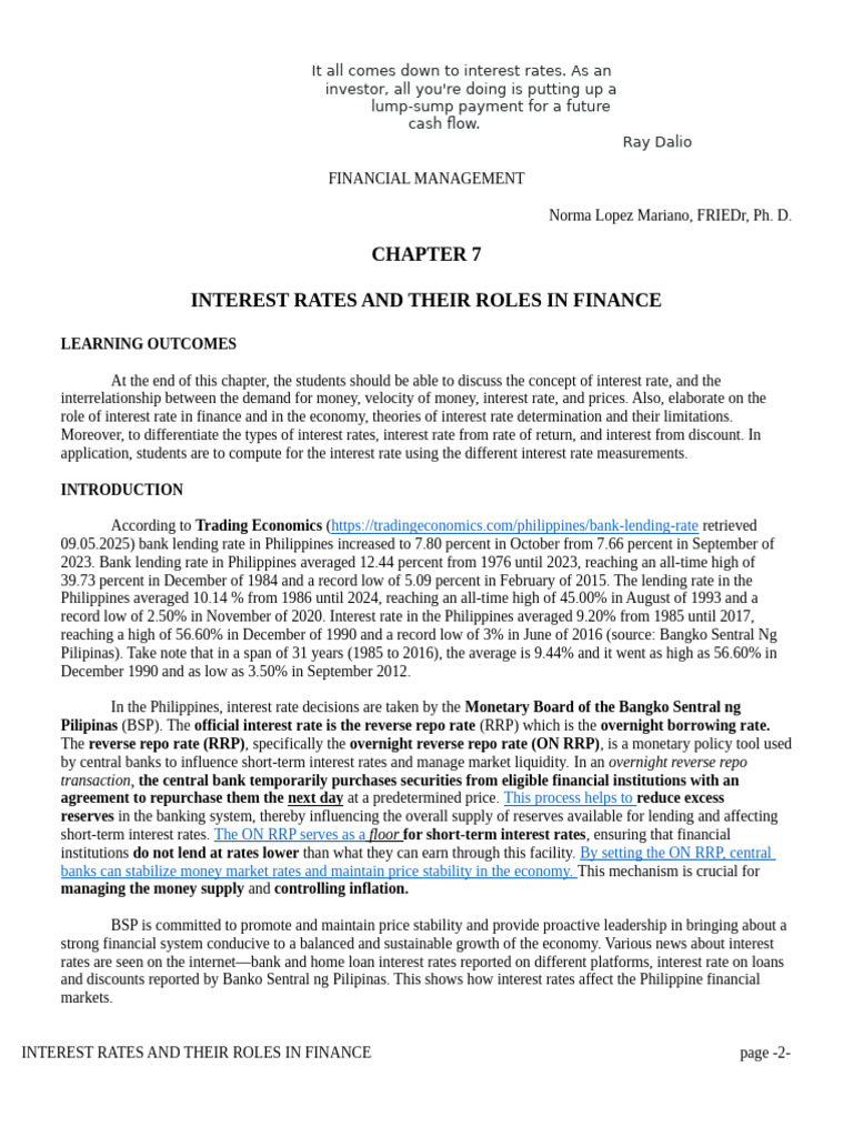 Interest Rates and Thier Roles in Finance | PDF | Interest | Bonds ...