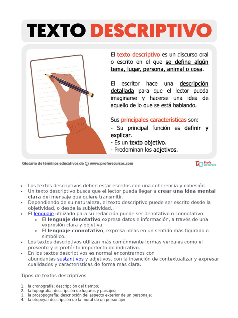 Los Textos Descriptivos Deben Estar Escritos Con Una Coherencia | PDF