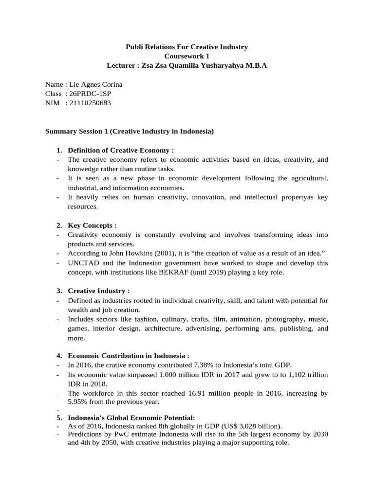 PR For Creative Industry CW 1 | PDF | Mass Media | Brand