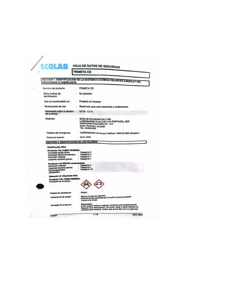 Hoja de Seguridad Trimeta CD | PDF