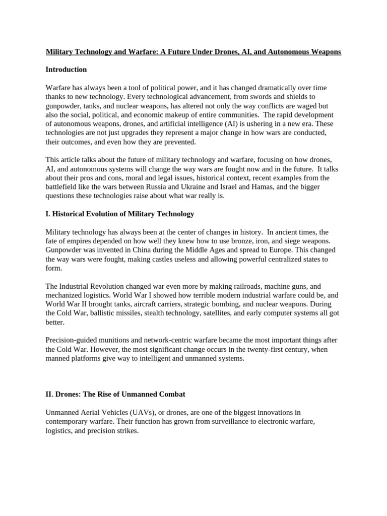 Article Military Technology and Warfare | PDF | Unmanned Aerial Vehicle ...
