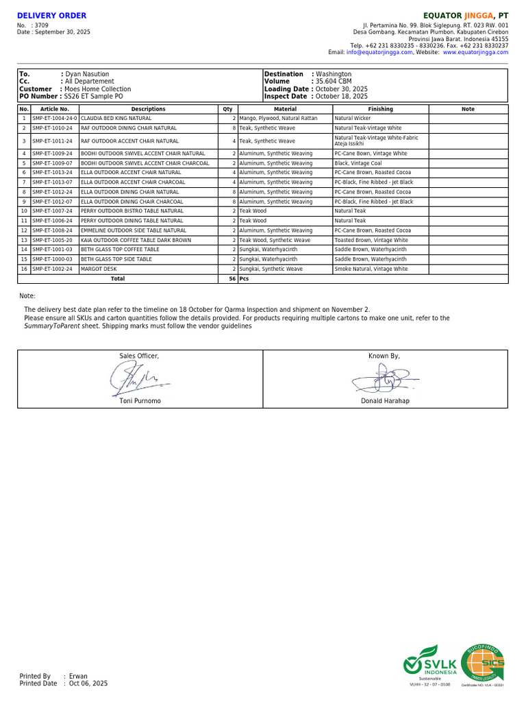 DO 3709 Moes Home Collection SS26 ET Sample PO | PDF