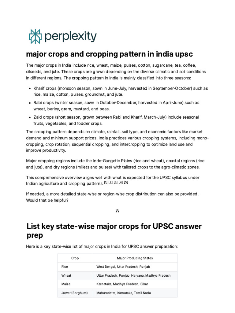 Major Crops and Patterns in India | PDF | Crops | Legume