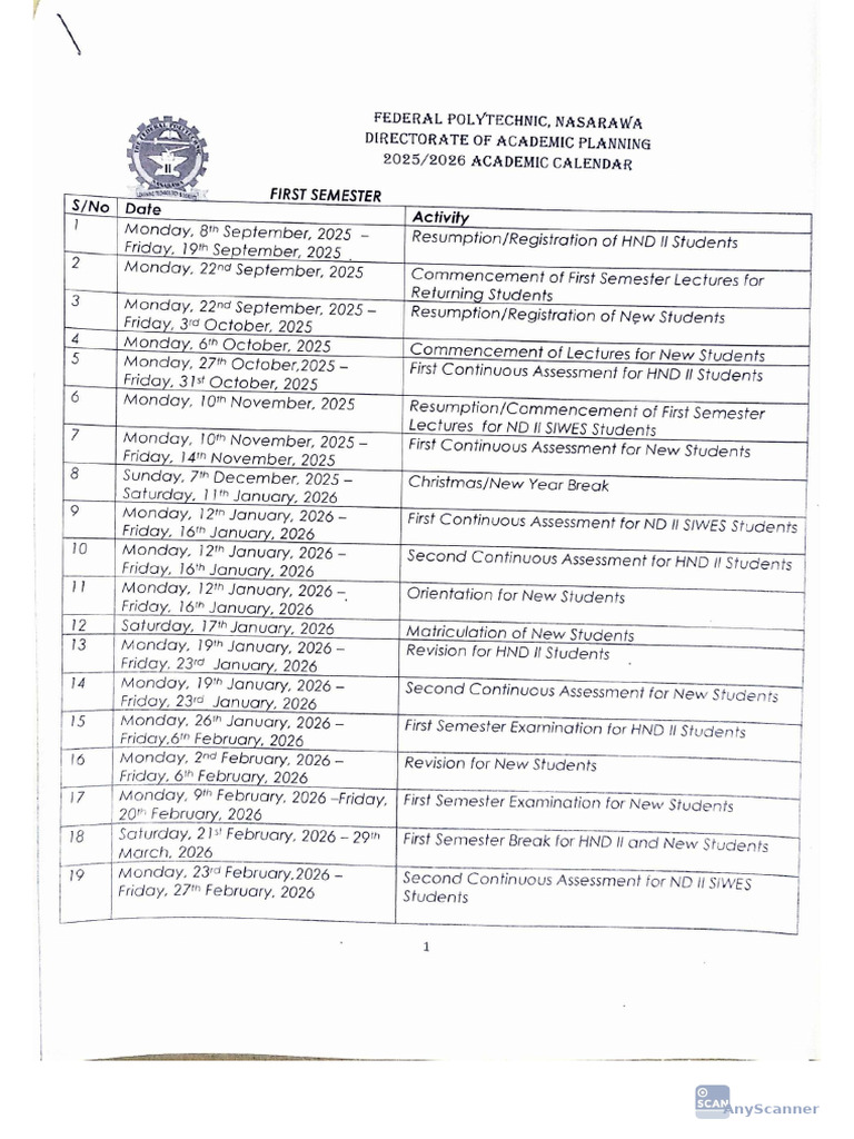 School Calendar 1st Sem. 2025-2026 Acad. Ses. | PDF