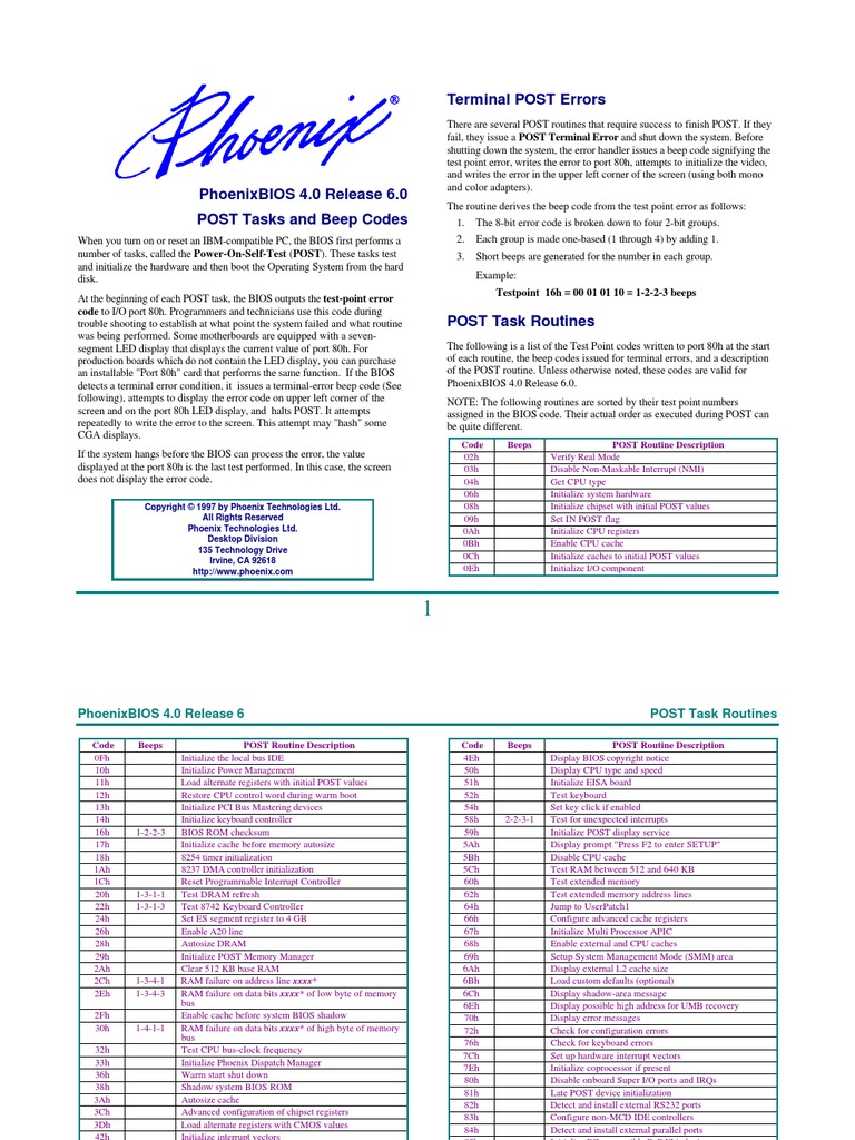Phoenix Post Code | PDF | Bios | Booting