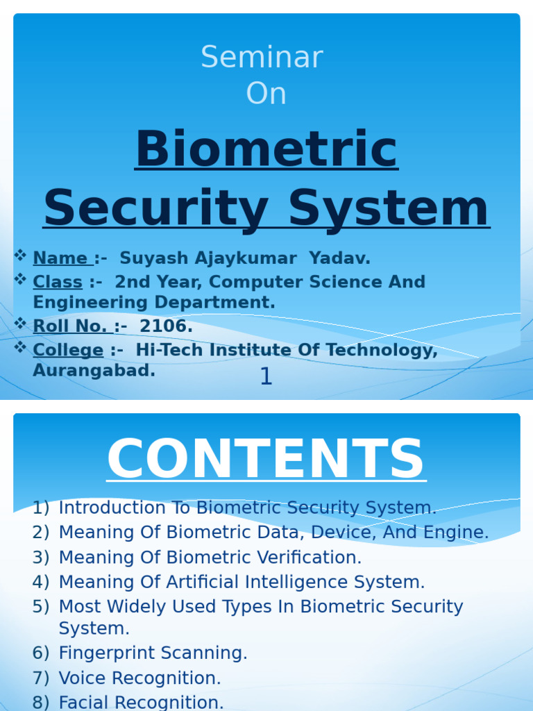 Biometric Security System Presentation | PDF | Biometrics | Artificial ...