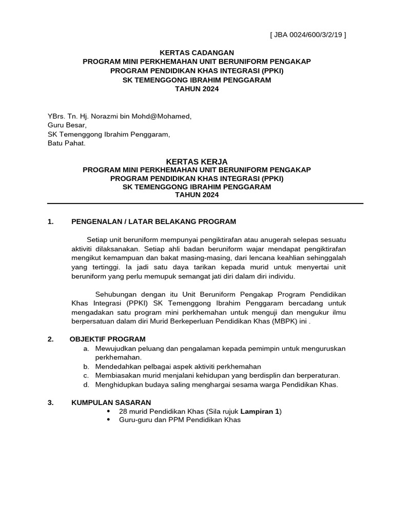 Kertas Kerja Mini Perkhemahan Ppki 2024 | PDF