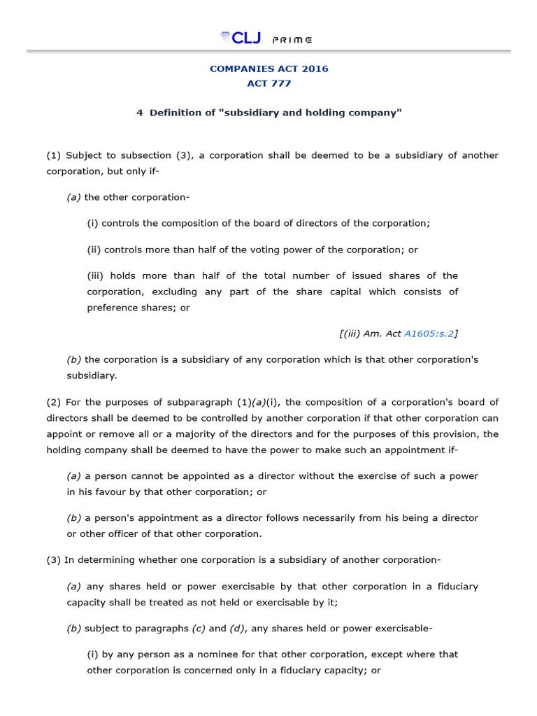 Definition of Subsidiary and Holding Company | PDF | Subsidiary ...