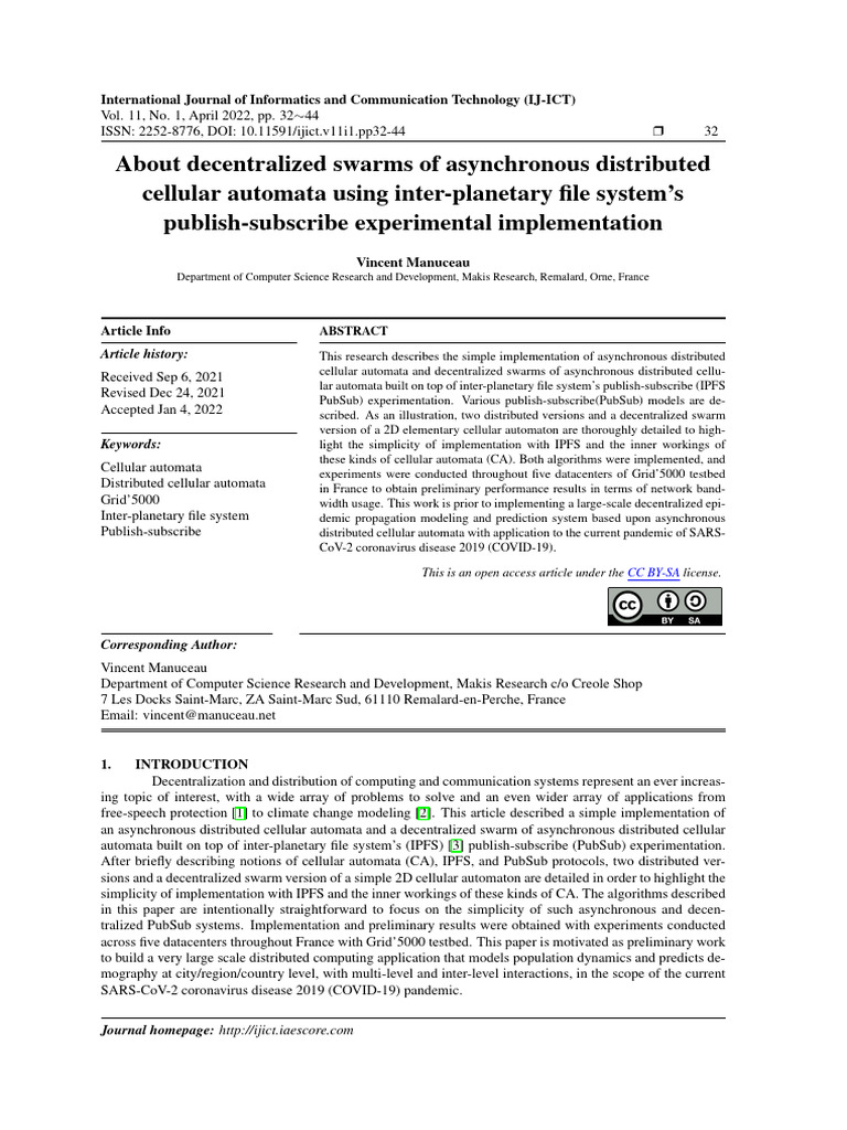 About Decentralized Swarms of Asynchronous Distributed Cellular ...