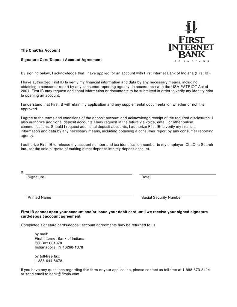ChaCha Account Agreement Form | PDF | Finance & Money Management